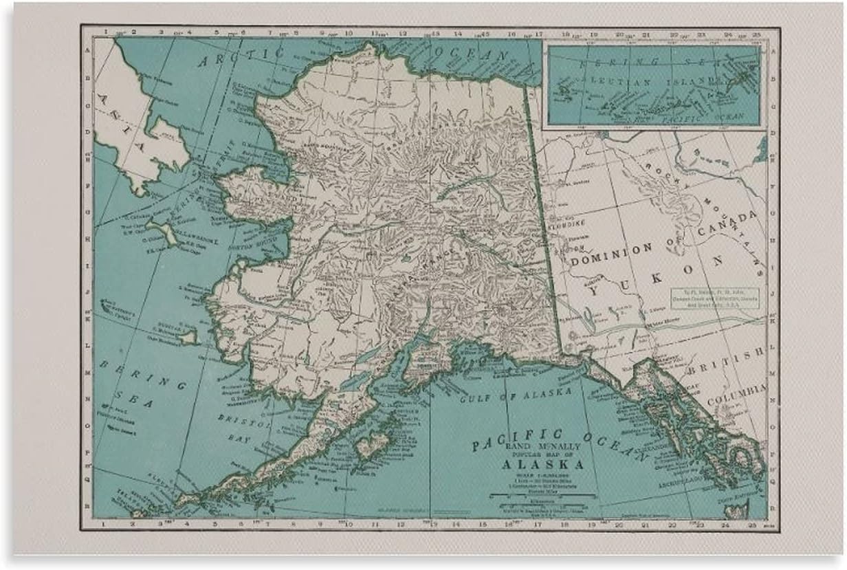 Amazon.com - Vintage MAP of Alaska - Alaska Vintage Map Wall Art ...