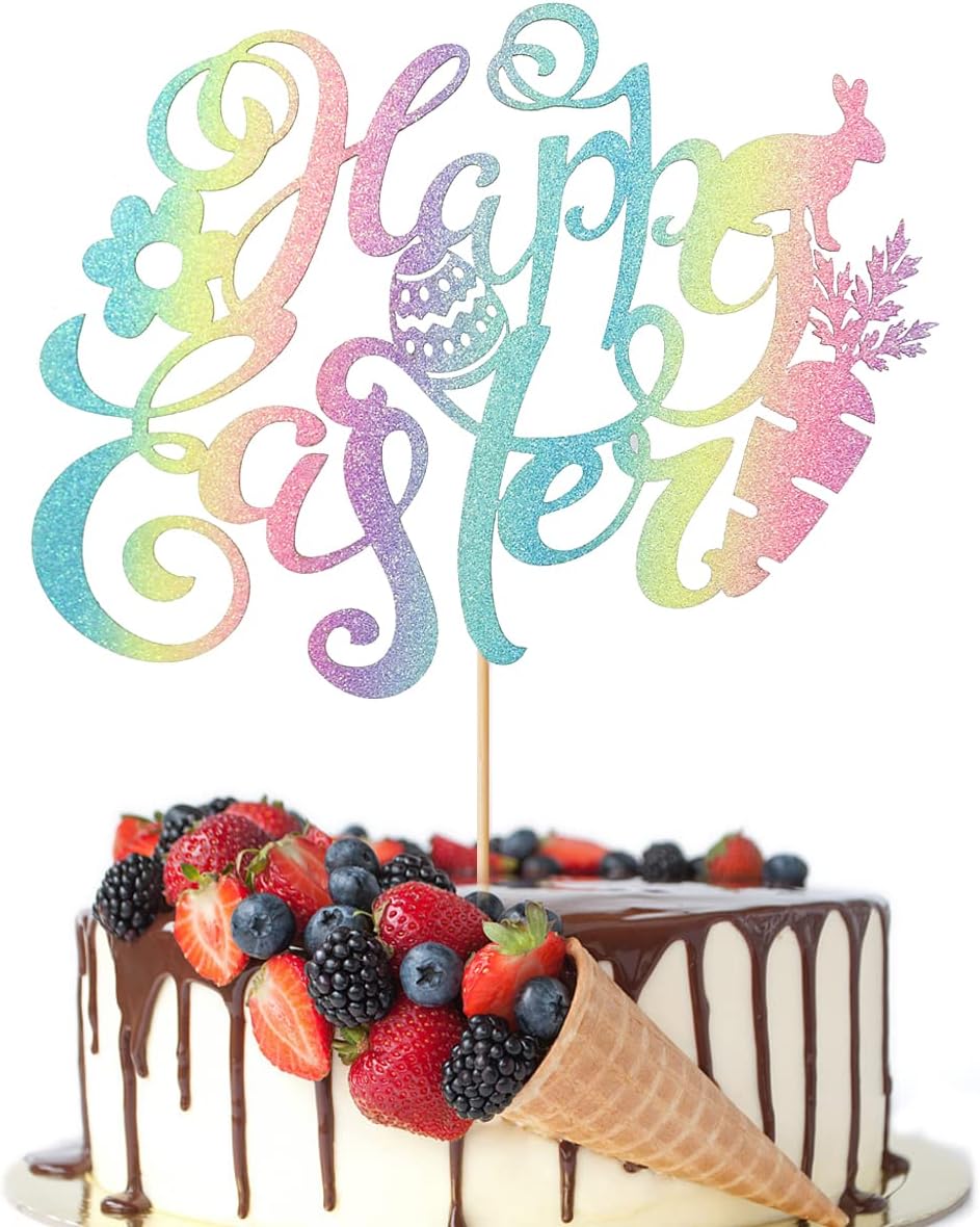 Amazon.com: Crseniny Happy Easter Glitter Cake Topper,Easter Birthday ...