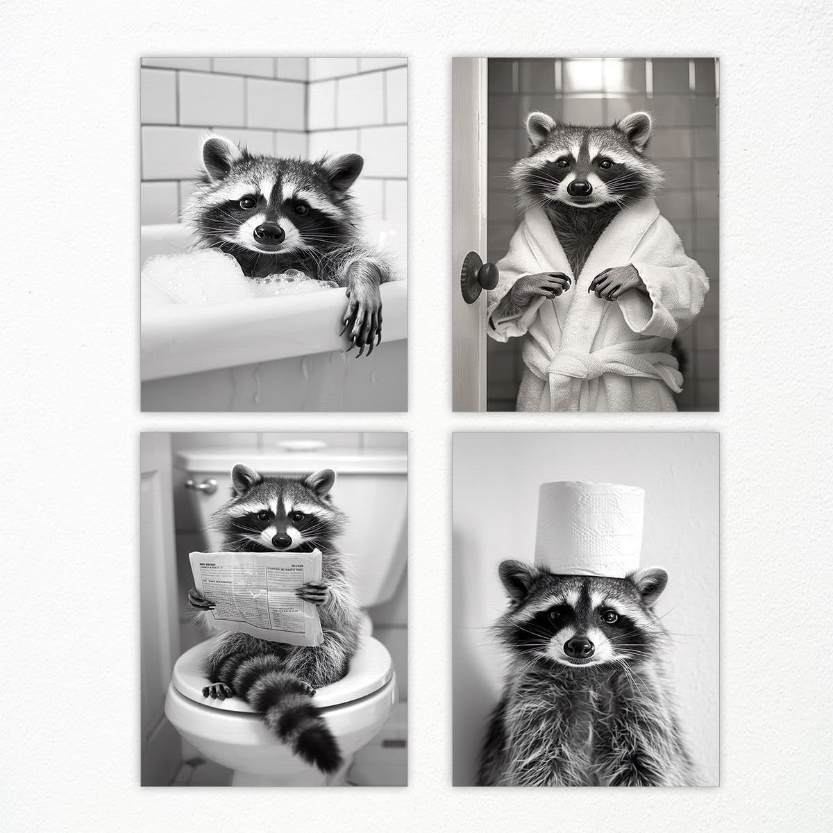 Amazon.com: Funny Bathroom Raccoon Canvas Wall Art, Fun Animal Bathroom ...