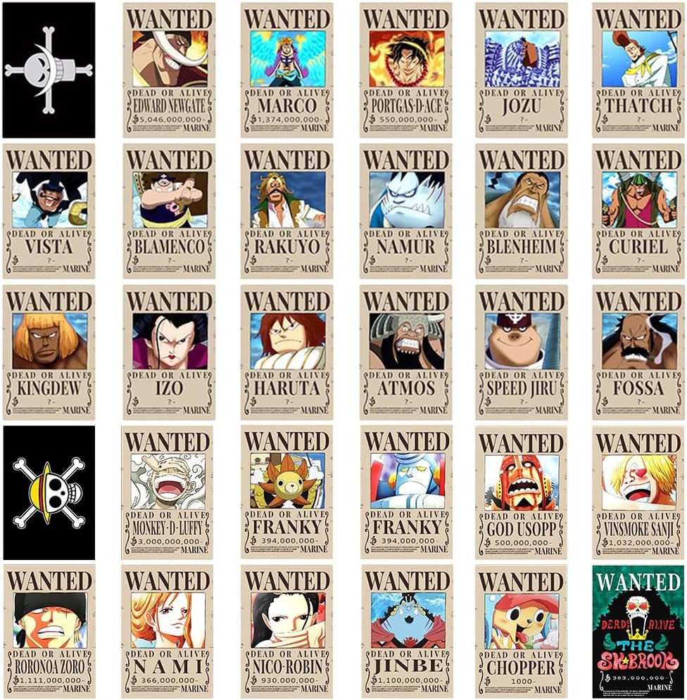 Onepiece Posters, 30 PCS Onepiece Luffy Wanted Order Cartoon Anime HD ...