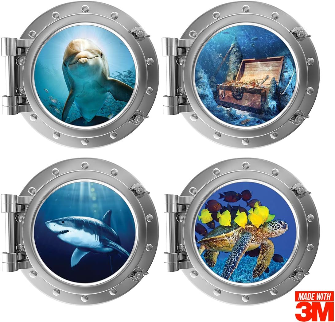 Amazon.com: OFISSON - 4 Pieces Bedroom 3D Wall Stickers - Porthole Sea ...
