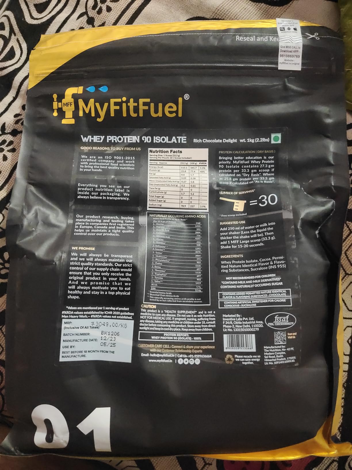 MyFitFuel MFF Whey Protein 90 Isolate, 3 Kg, Vanilla Creme (30 Servings ...