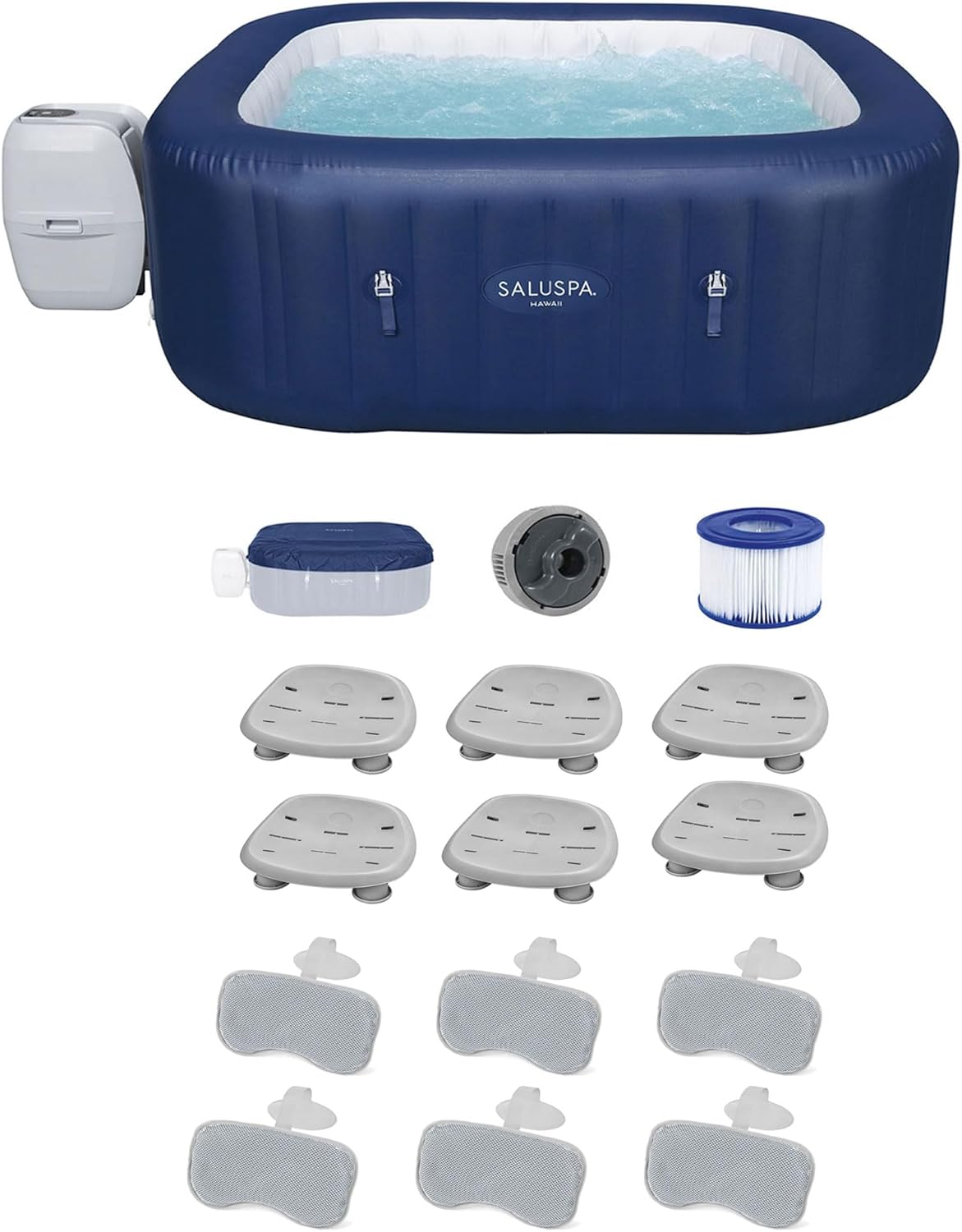 Amazon.com : Bestway Hawaii AirJet Inflatable Hot Tub with EnergySense Cover Bundled with 6 ...