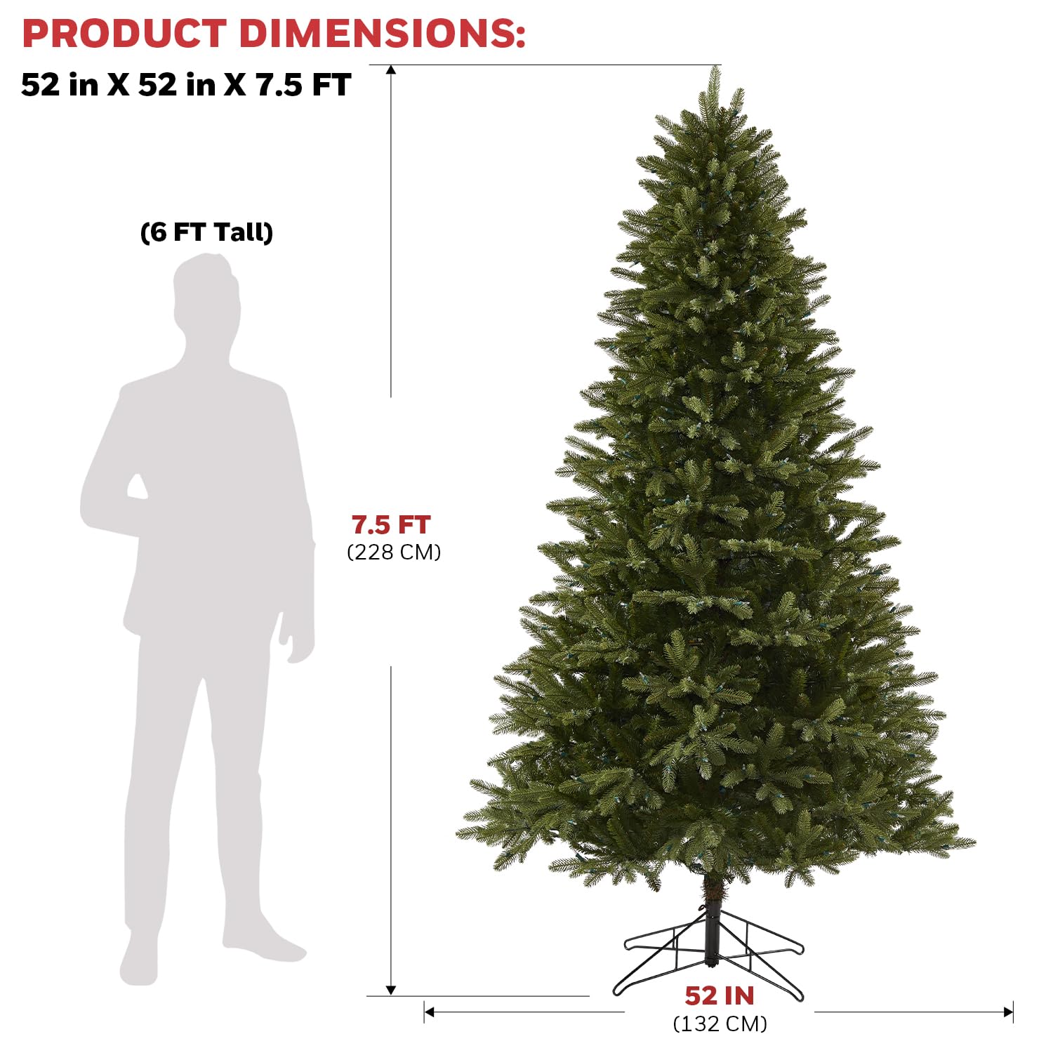 Honeywell 7.5 ft Pre-Lit Artificial Christmas Tree, Regal Fir Xmas Tree ...