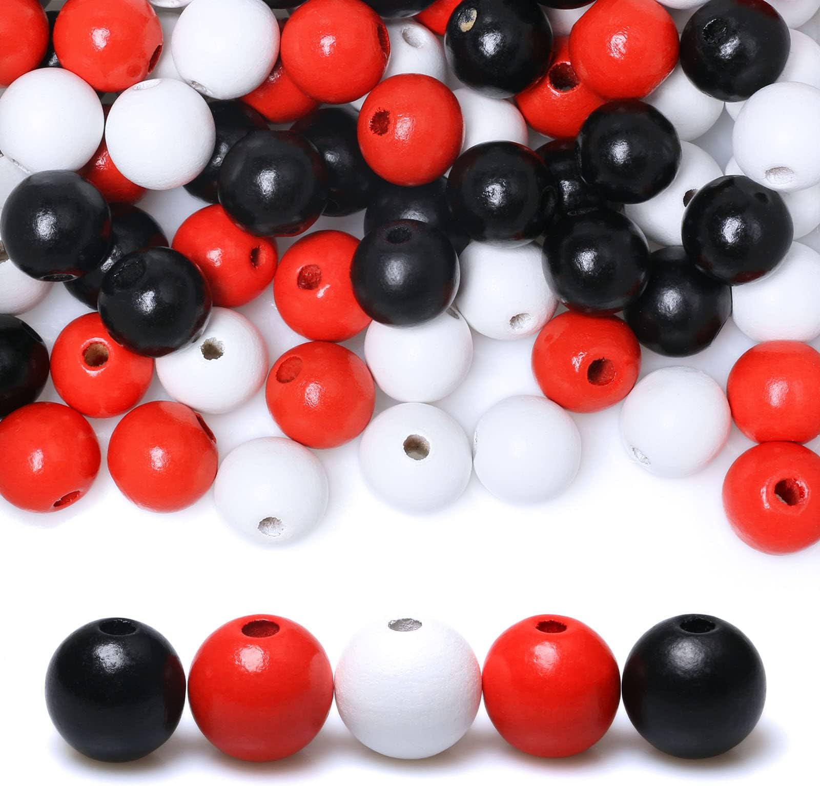 Amazon.com: White Red Wooden Beads 20mm Wood Round Beads 4mm Hole ...