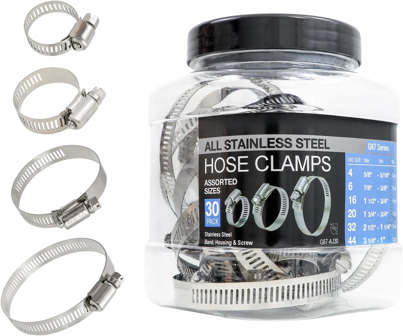 30 PCS Hose Clamp Assortment Kit Stainless Steel Hose Clamps Adjustable ...