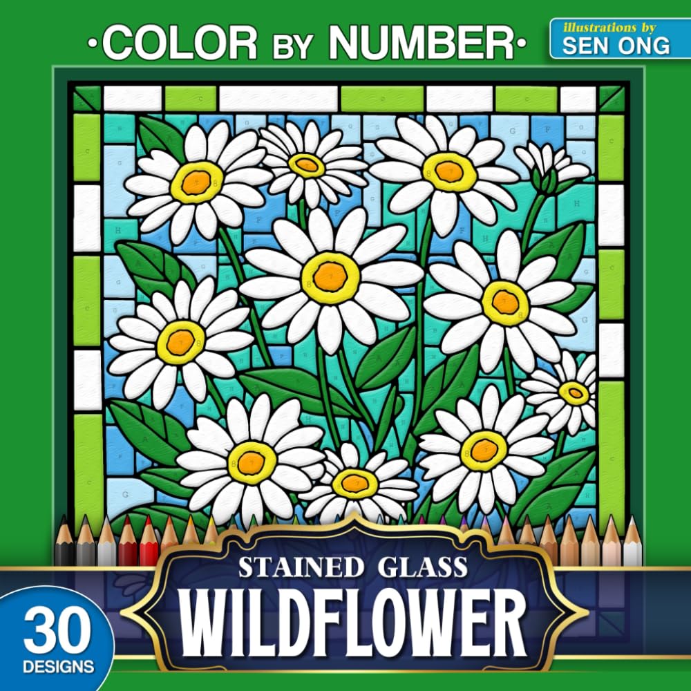 Amazon.com: Wildflower Dreams Stained Glass Color by Number: 30 Radiant ...