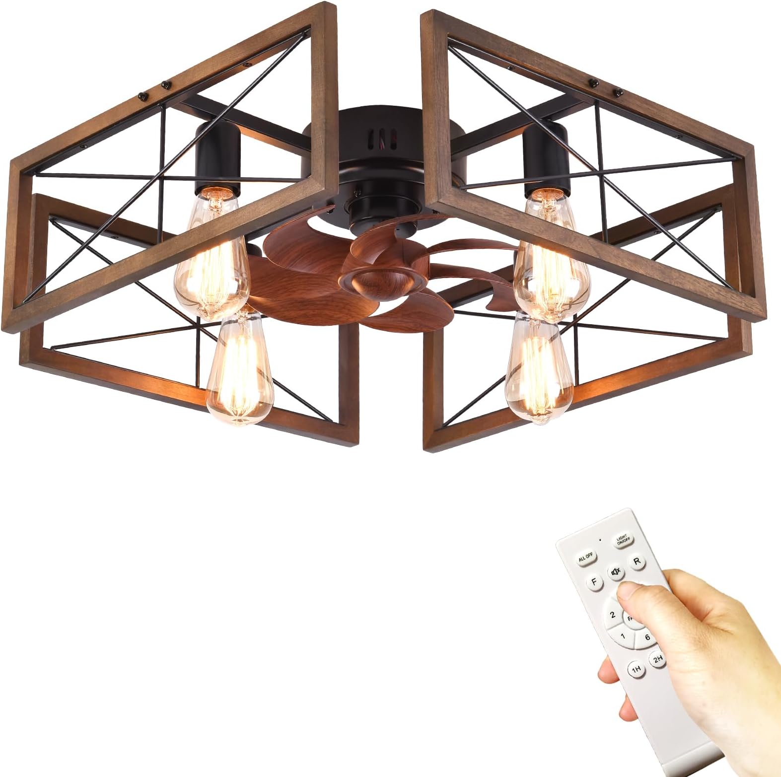 Farmhouse Ceiling Fans with Lights, Wood Flush Mount Ceiling Fan Lights ...