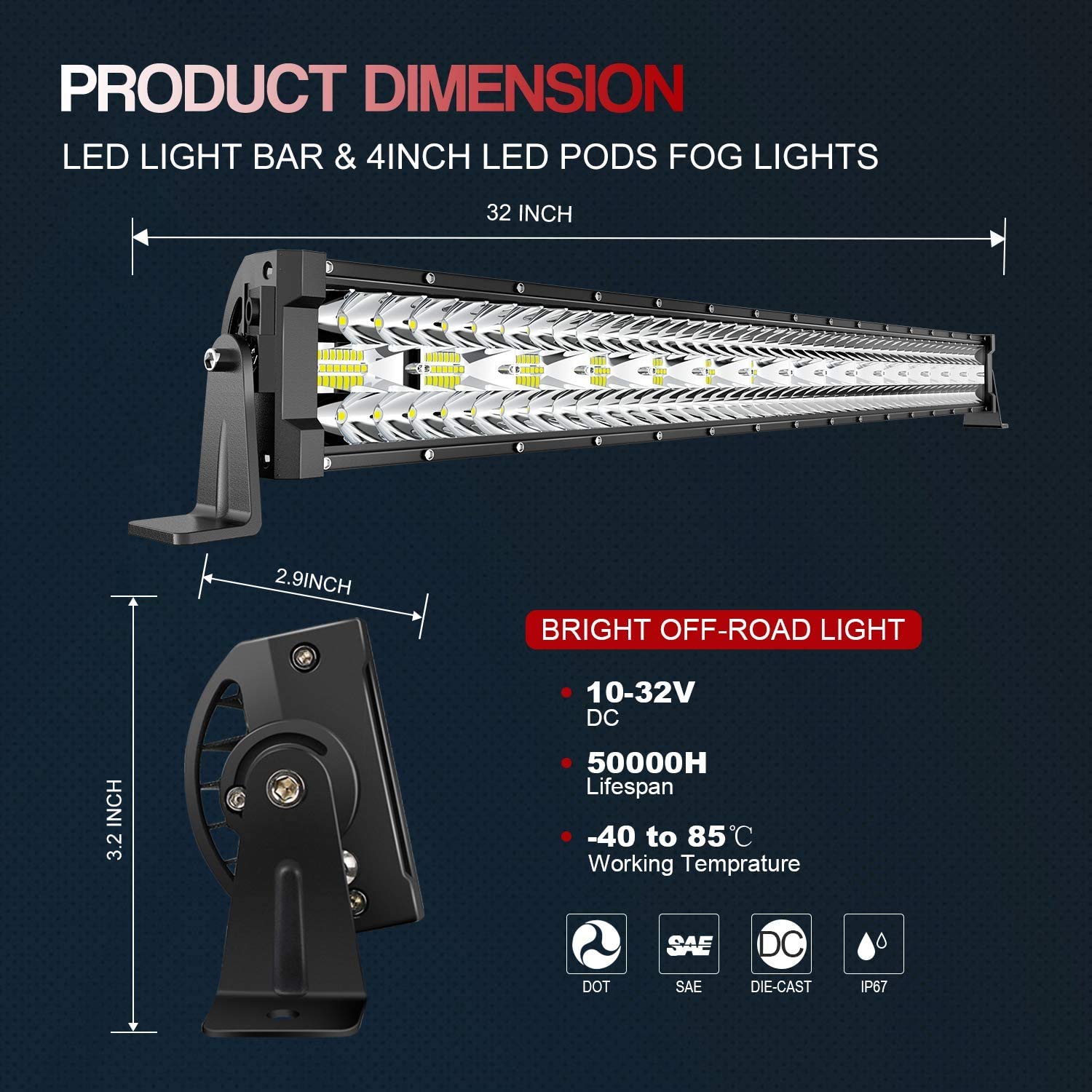DakRide LED Light Bar 32 Inch 585W Triple Row 58500LM Flood Spot Combo ...