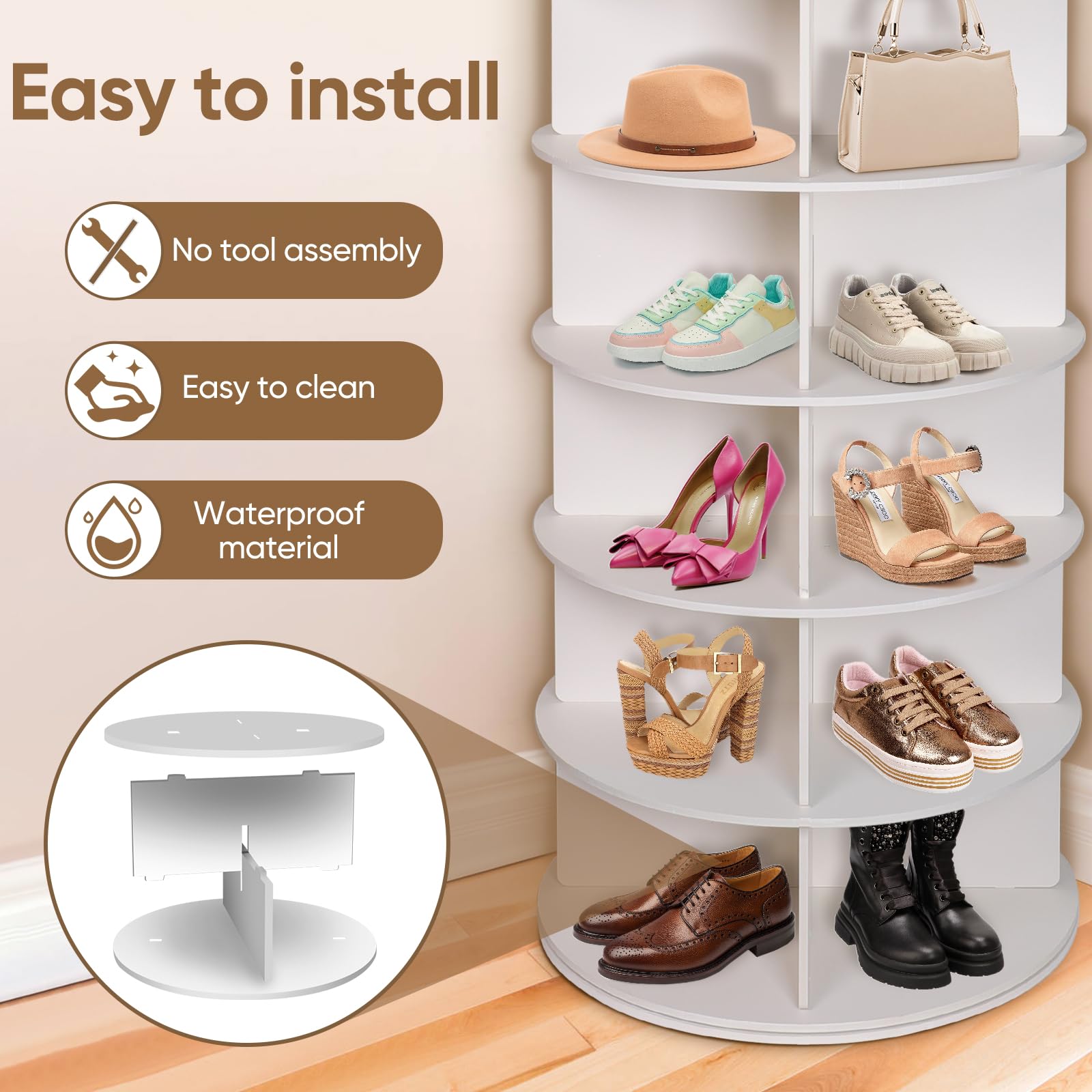 Snapklik.com : 5 Tier Rotating Shoe Rack Tower, 360 Revolving Shoe ...