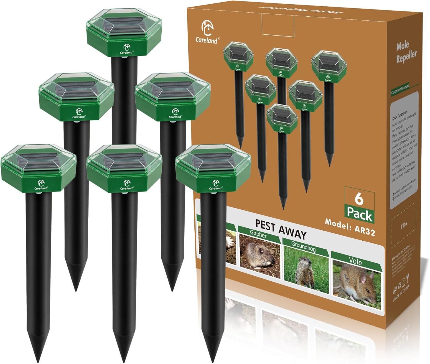 Amazon.com: 6pk YARDefense Mole Repellent Solar Powered for Lawns ...
