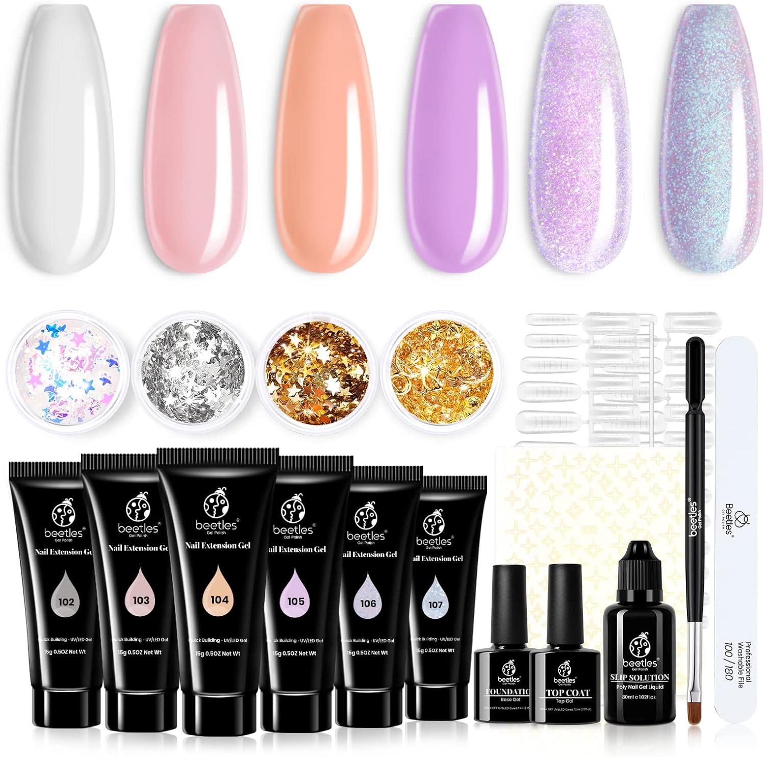 Beetles Poly Nail Gel Kit Extension Nails Builder Gel 6 Poly Colors ...