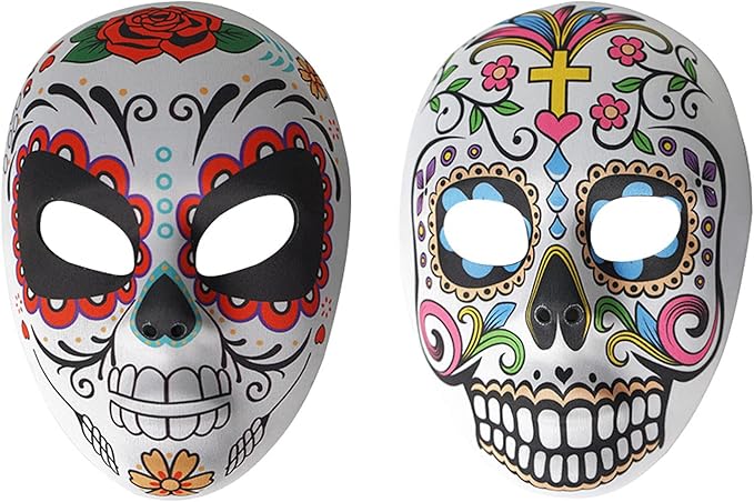 Amazon.com: 2 Pcs Day of The Dead Sugar Skull Mask Halloween Full Face ...
