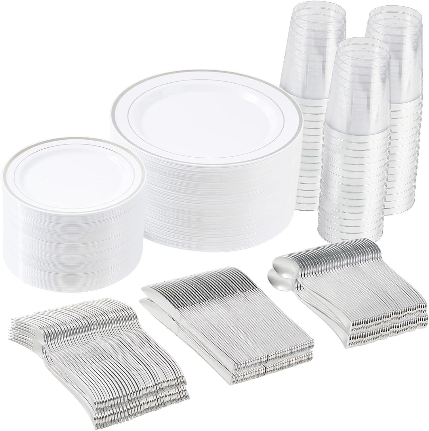 Amazon.com: 350pcs Silver Disposable Plates, Party Plastic Plate Sets ...