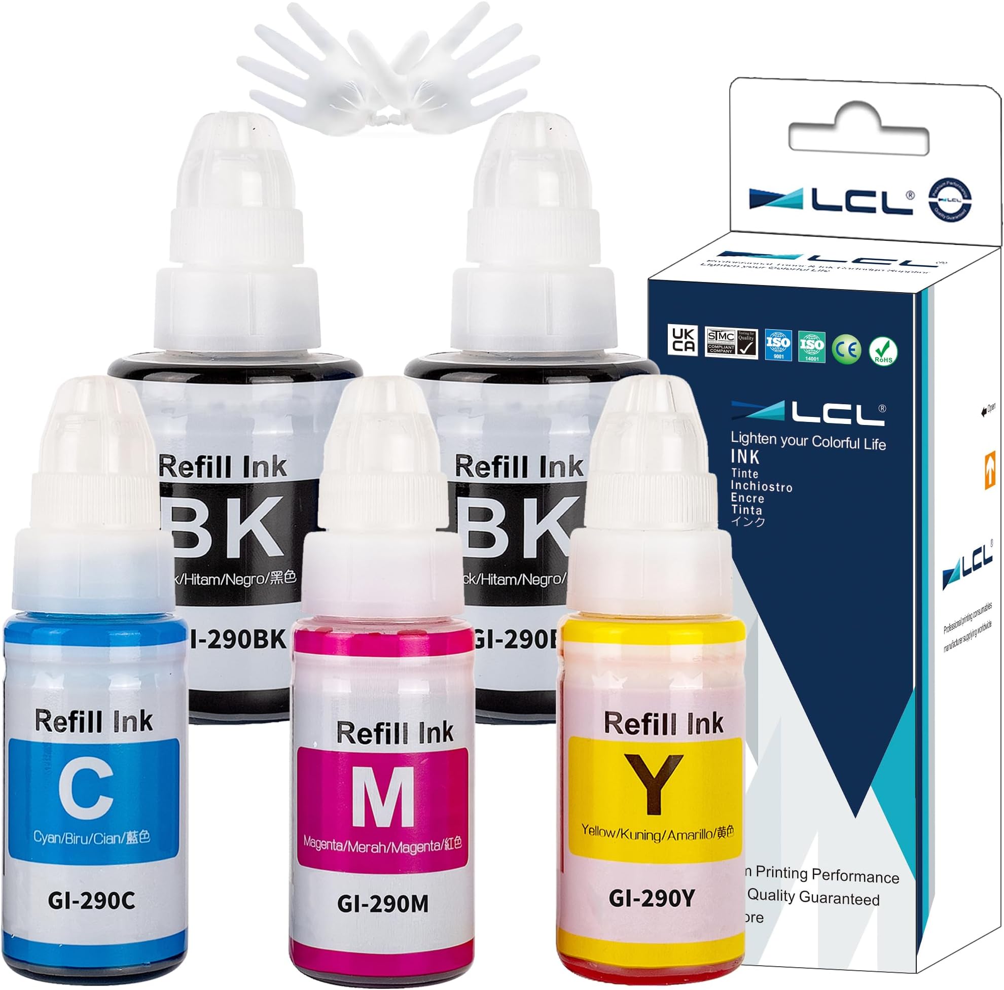 LCL Compatible for Canon GI290 GI-290 (5-Pack 2Black Cyan Magenta ...