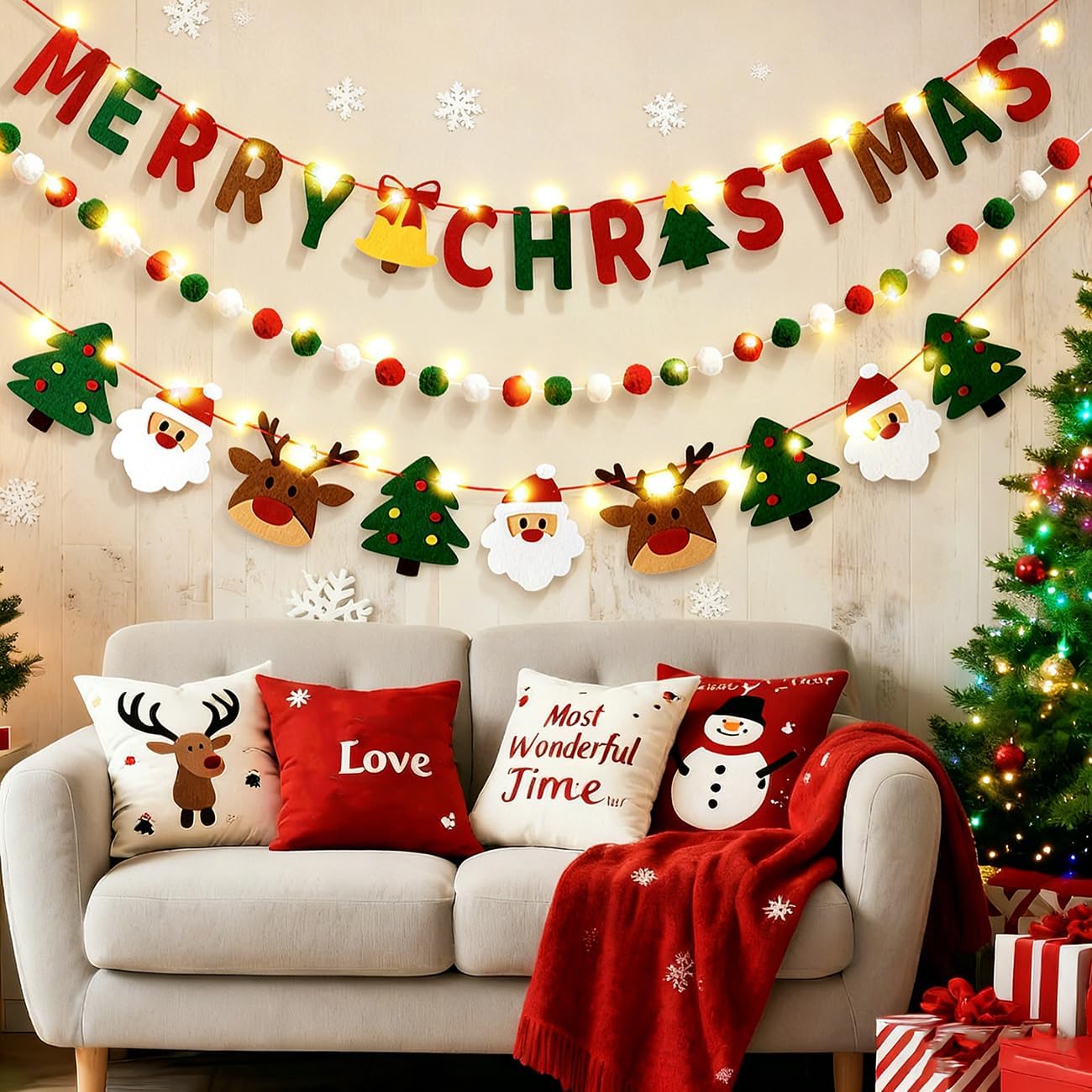 Amazon.com: Christmas Garland Merry Christmas Banner 3 Sets with Led ...