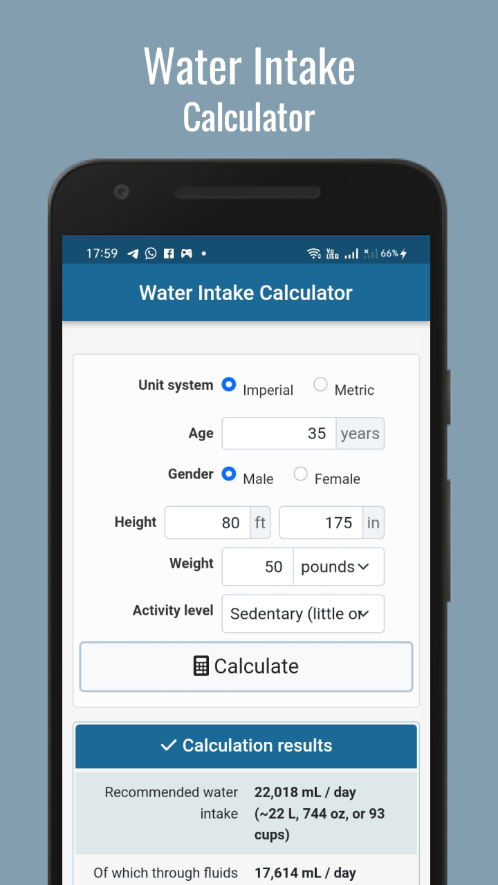 Water Intake Calculator - App on Amazon Appstore