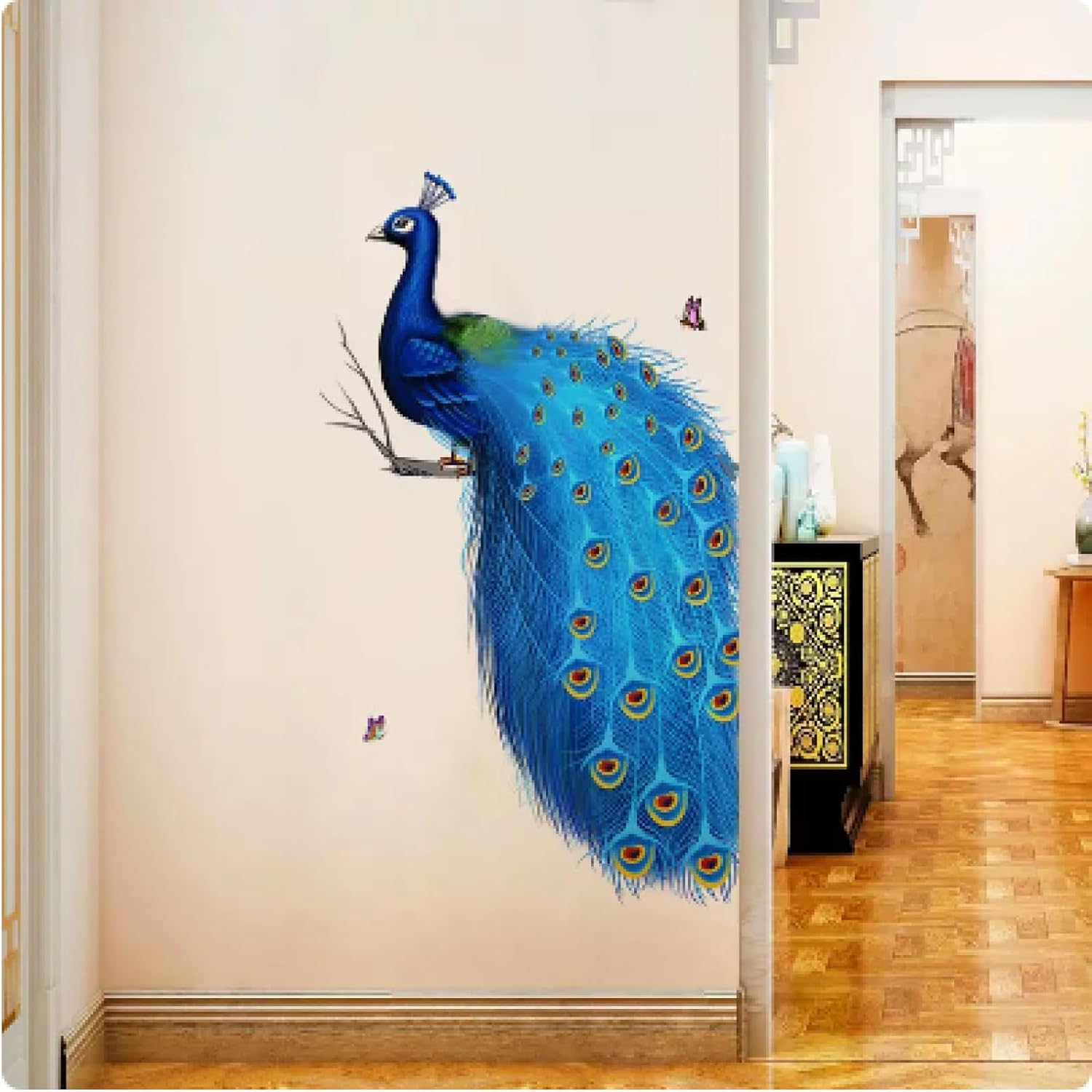 Amazon.com: 1pc Peacock Pattern Wall Sticker, Self Adhesive Wall Art ...