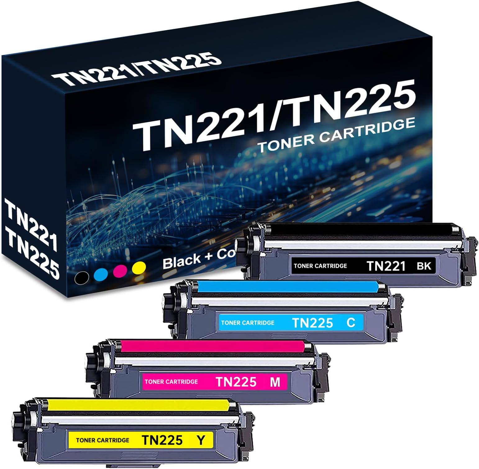 Amazon.com: TN221/TN225 BK/C/M/Y Toner Cartridge Set, TN-221 TN-225 ...