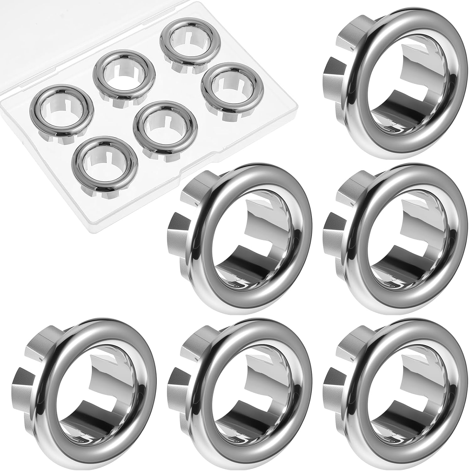 6PCS Sink Overflow Ring, Bathroom Basin Sink Round Hole Trim Chrome ...