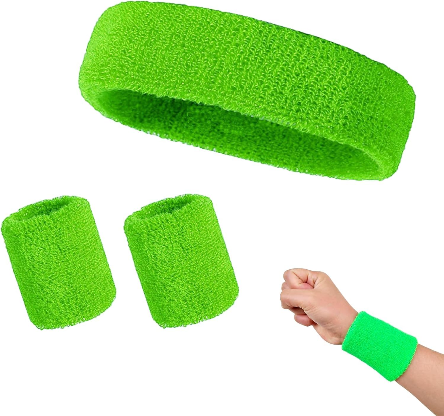 3 Pcs Green Headband and Wristbands Sweatbands Set 80s hair accessories ...