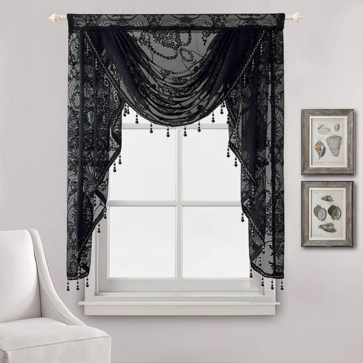 Amazon.com: AiDamai Black Lace Swag Valance for Kitchen Windows ...