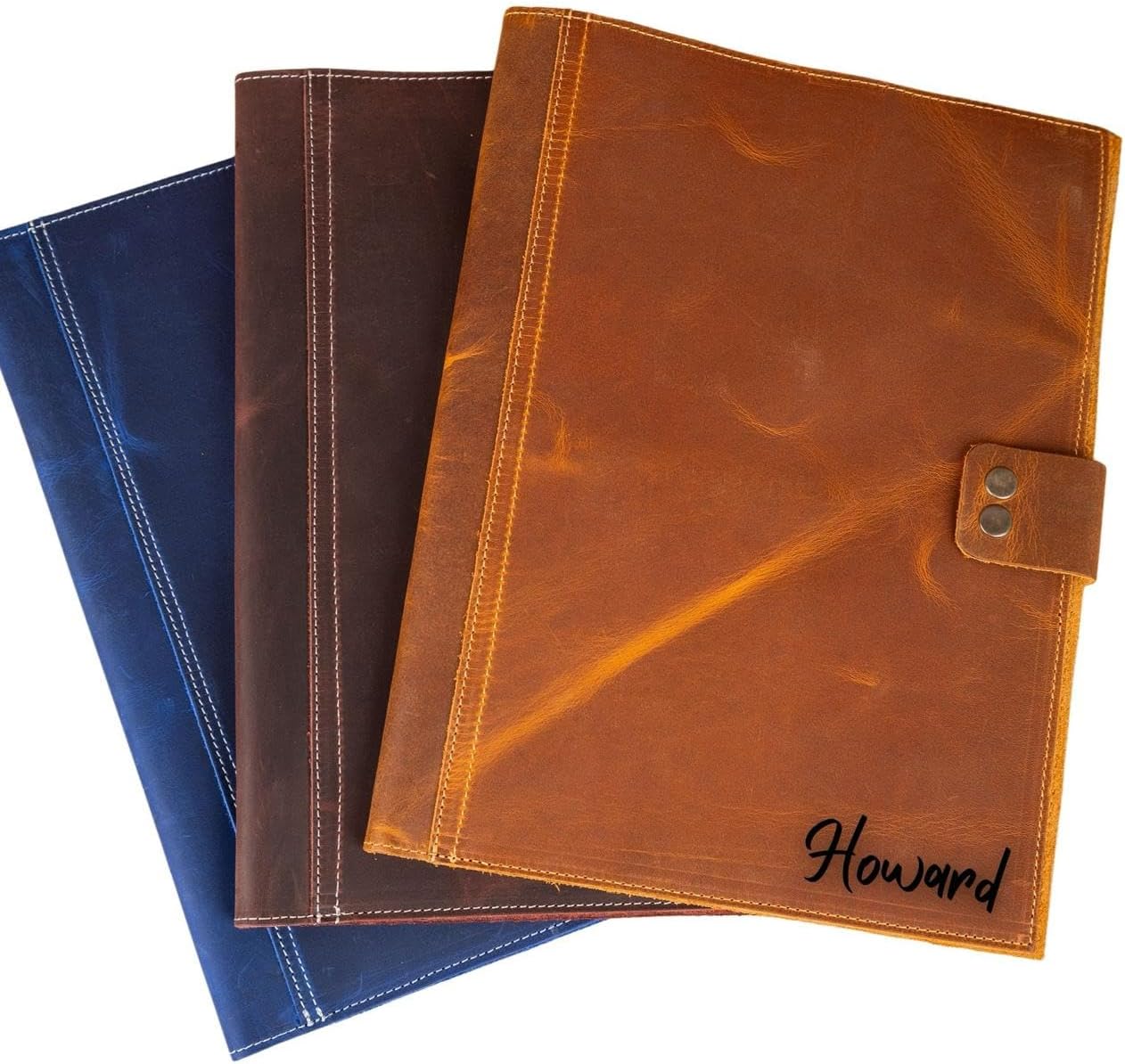 Amazon.com: COZY LEATHER Personalized Leather Portfolio, Leather ...