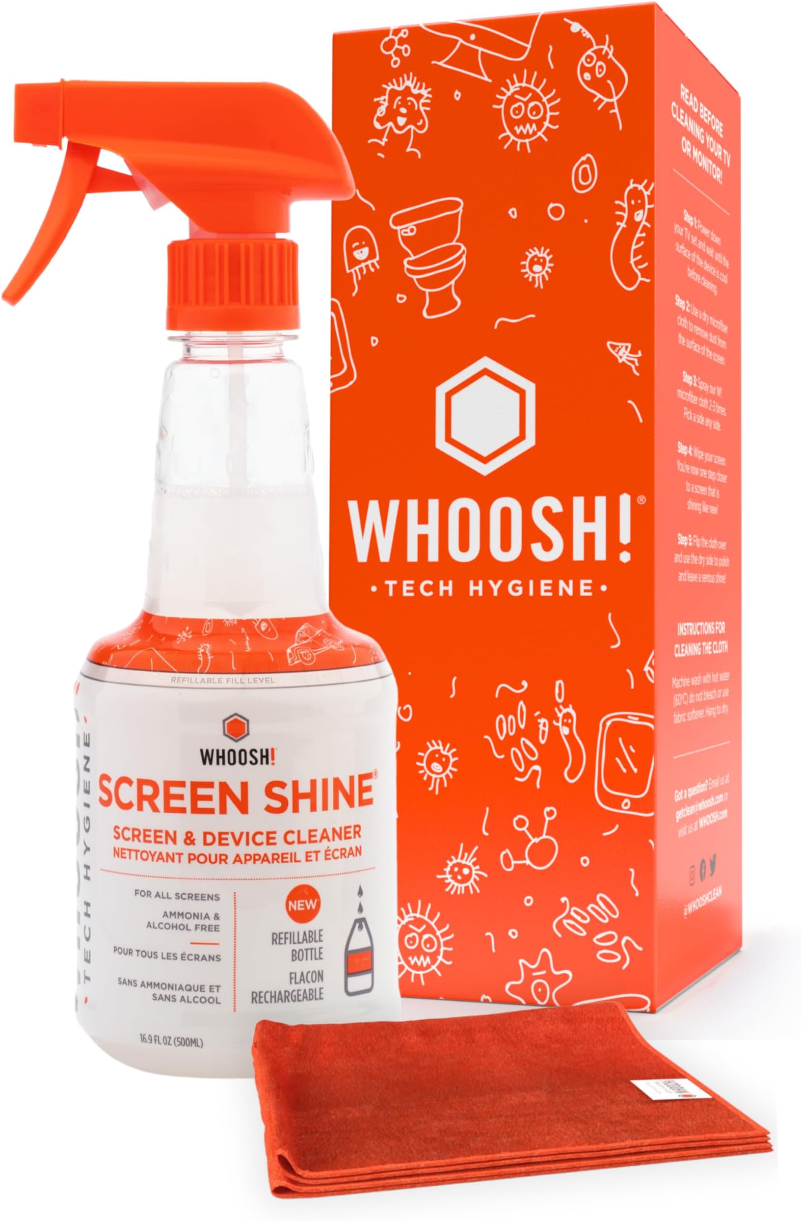 WHOOSH! Computer Screen Cleaner Spray and Wipe - 500ml + 1 Microfiber ...