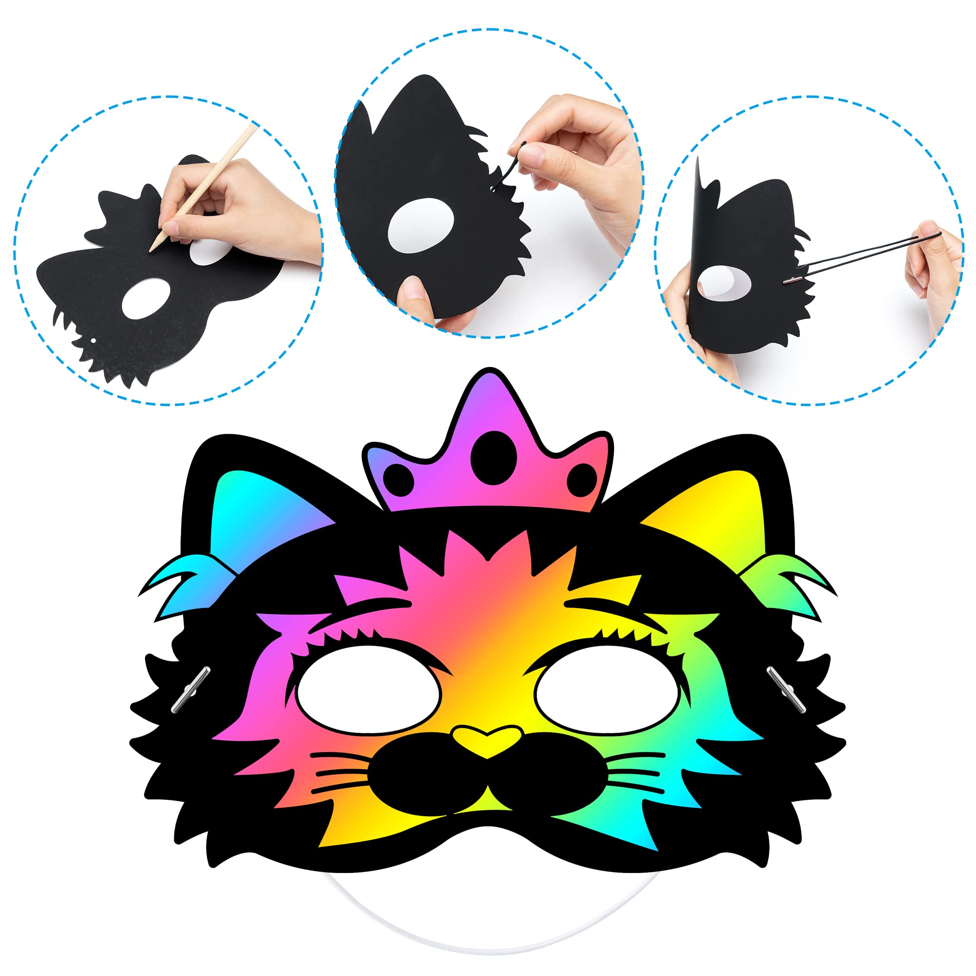 Snapklik.com : 24Pcs Cats DIY Scratch Masks, Animal Scratch Paper Mask ...