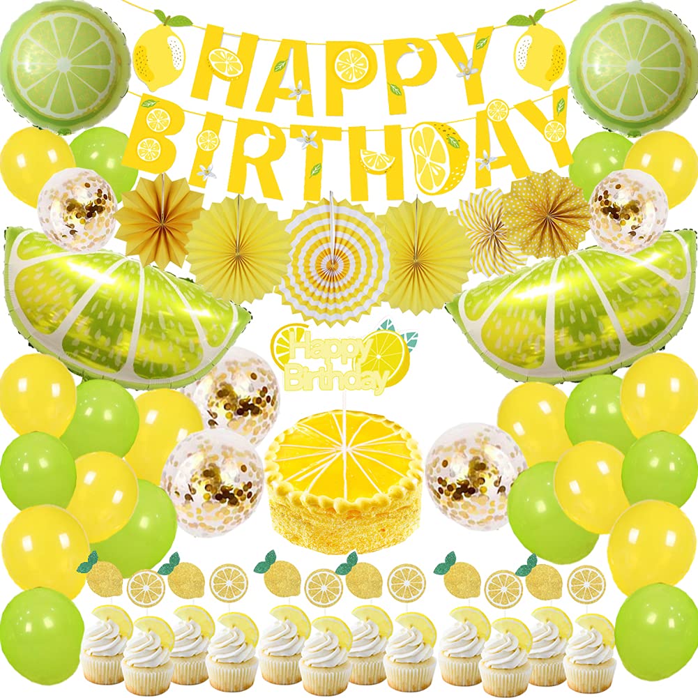 Decorations Lemon Happy Birthday Banner Lemonade Balloons Paper Fans ...