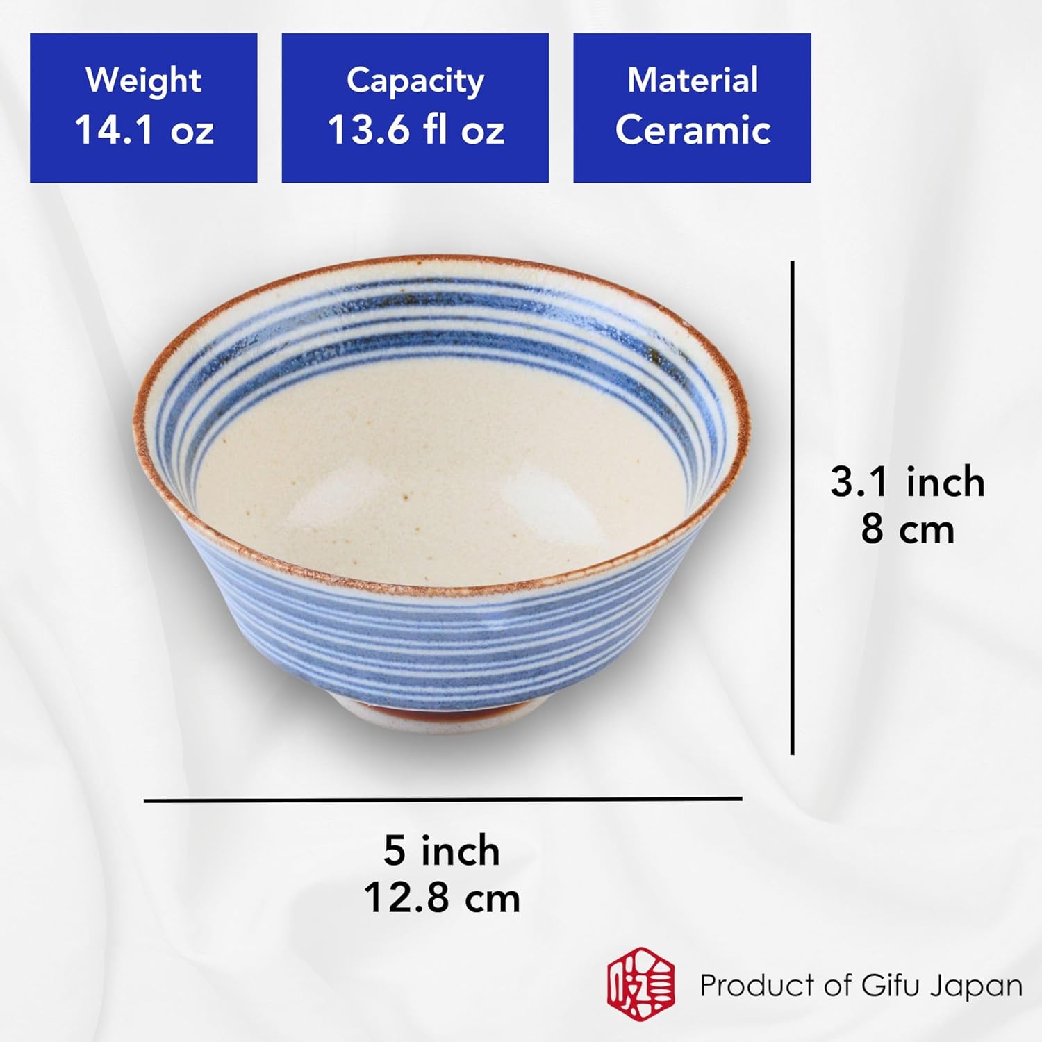 Mino Ware Cuenco de arroz japonés, sopa de fideos de arroz Ramen Sarada Pasta, PAIKAJI Warp ...