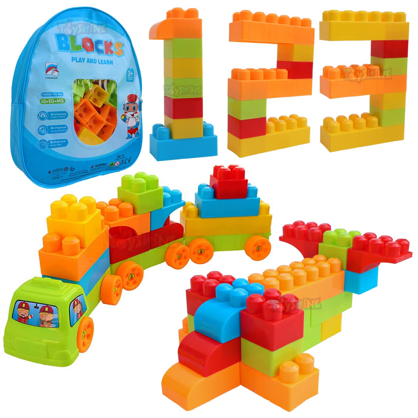 Buy Toyshine Large Pack Building Block Toy with Wheels for Kids, Bag ...