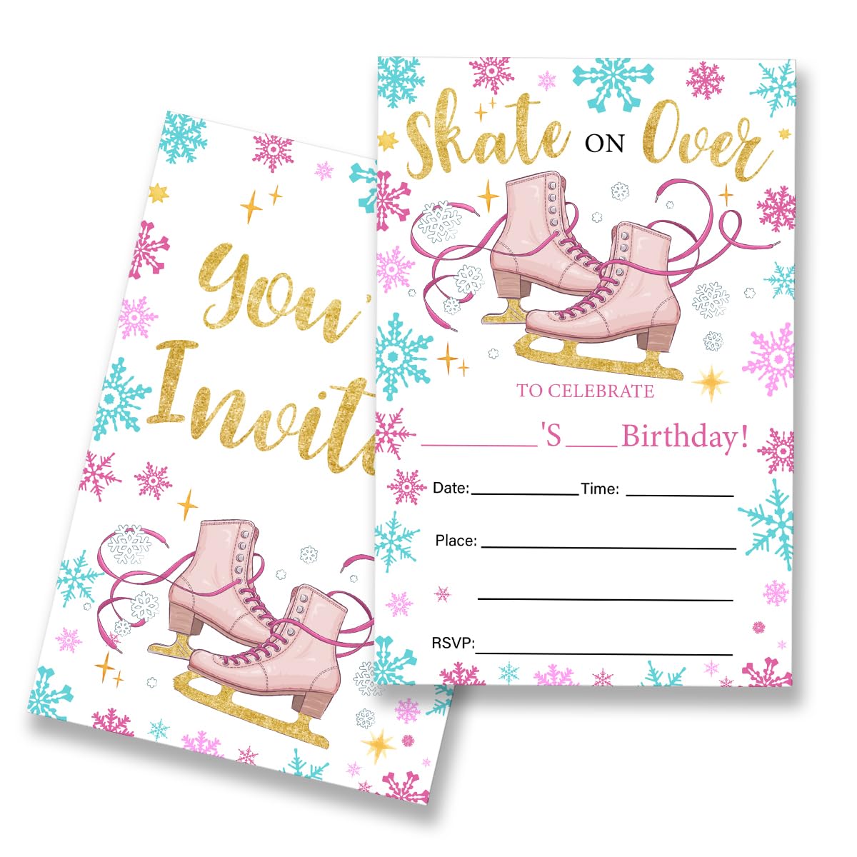 Amazon.com : EUDOSI Ice Skating Birthday Party Invitations Supplies ...
