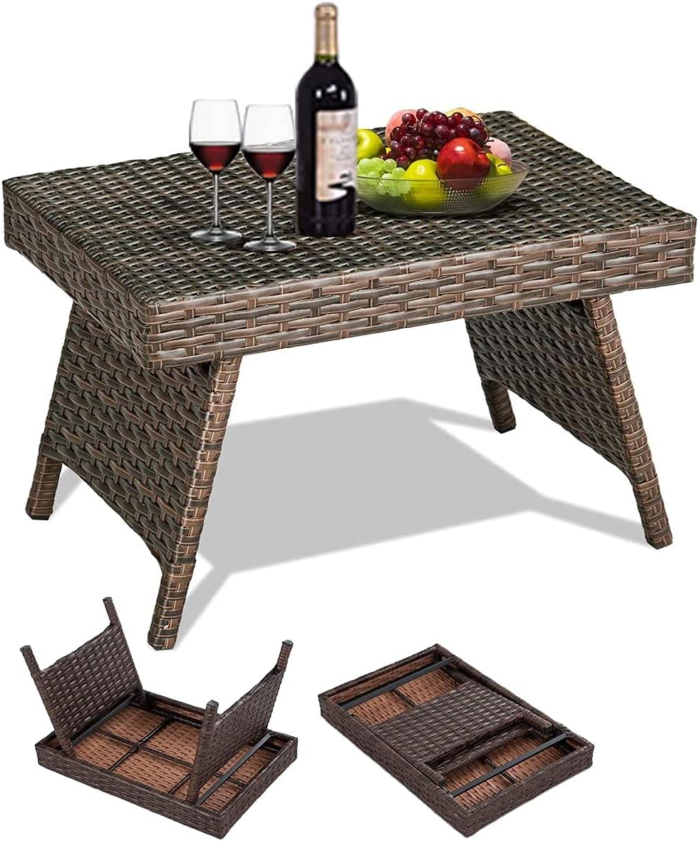 RELAX4LIFE Kleiner Kaffeetisch Rattan, Rattantisch braun klappbar ...