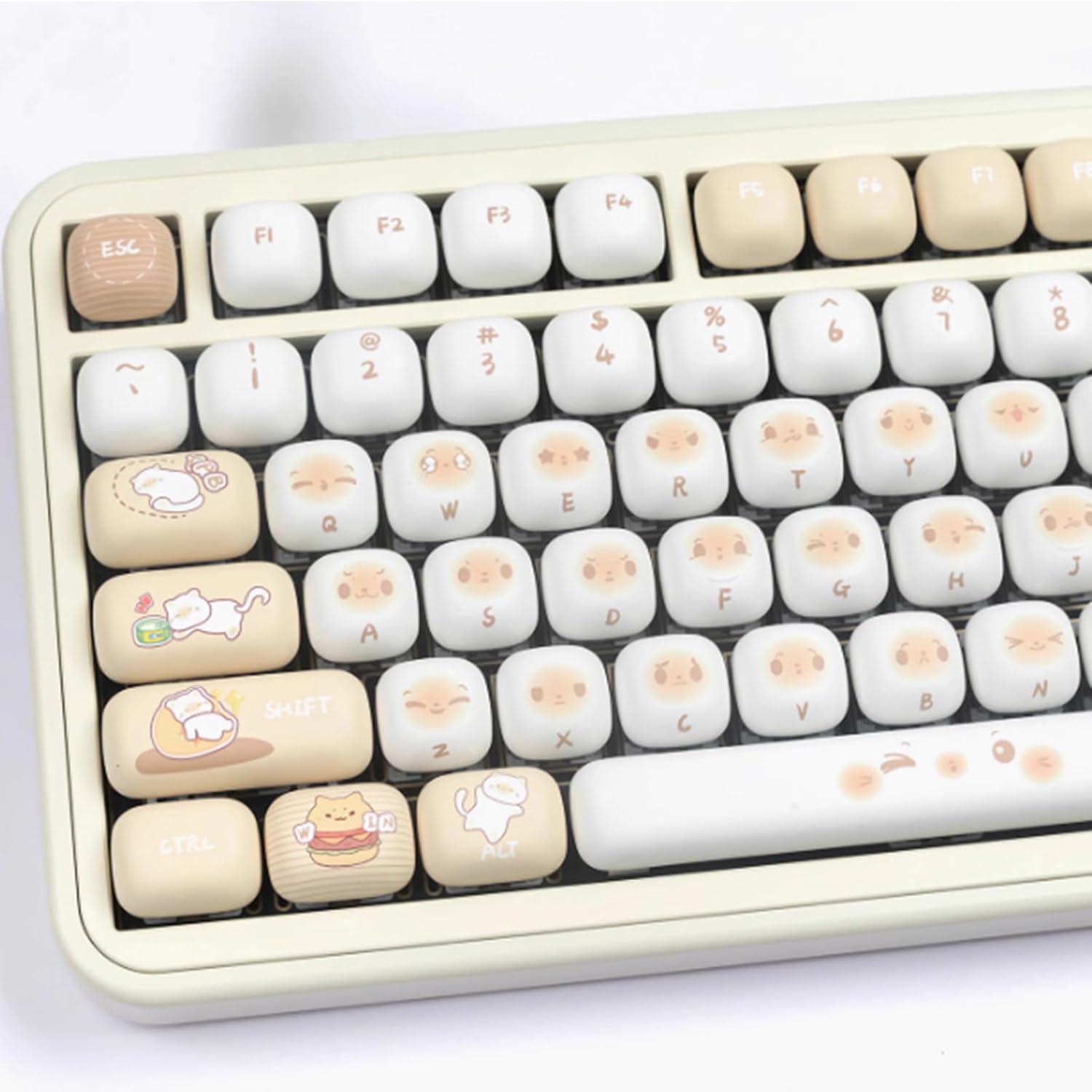 Amazon.com: PBT Cute Keycaps, White/Beige MOG Profile Keycap Set, 139 ...