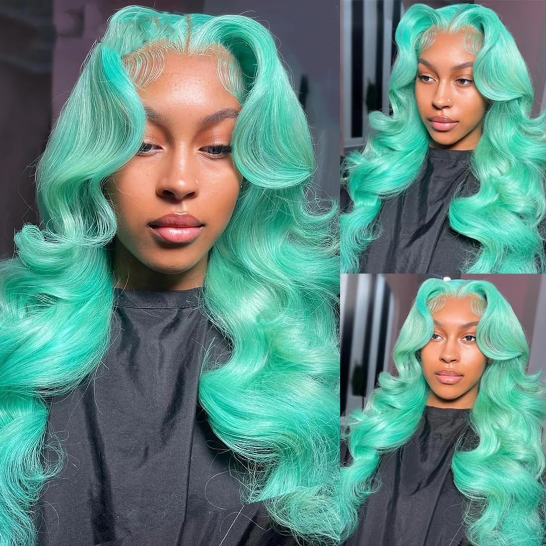 Amazon.com : Msviki Mint Green Body Wave Lace Front Wig Human Hair 180% ...