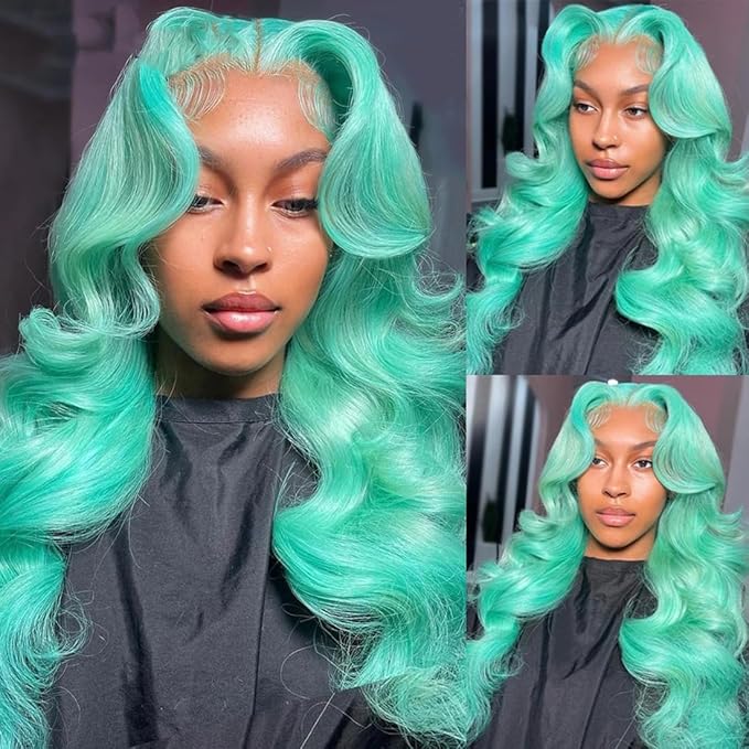Amazon.com : Msviki Mint Green Body Wave Lace Front Wig Human Hair ...