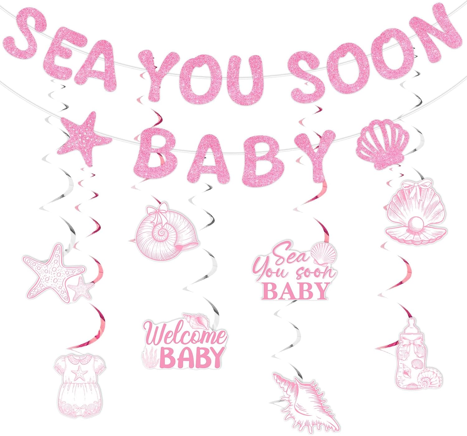 Amazon.com: Sea You Soon Baby Shower Decorations - Pink Glitter Sea You ...