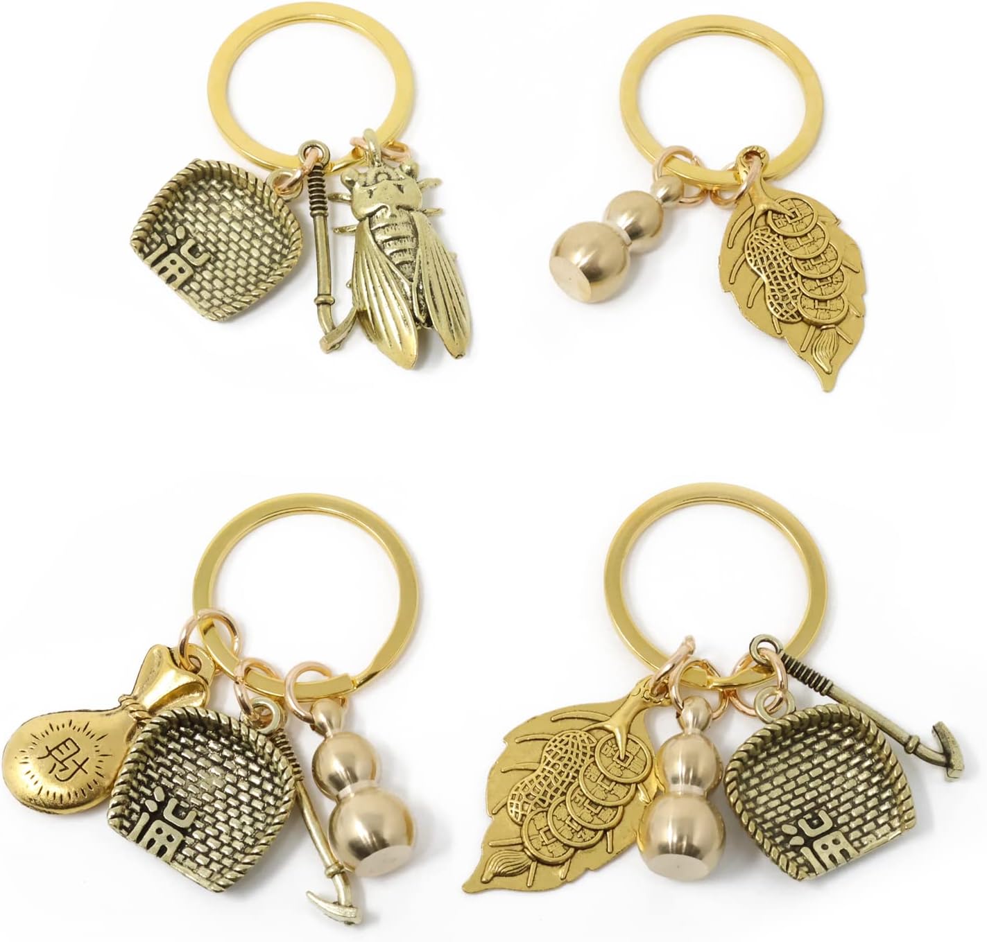 Amazon.com: Honbay 4PCS Feng Shui Metal Keychains Lucky Gourd Keychains ...