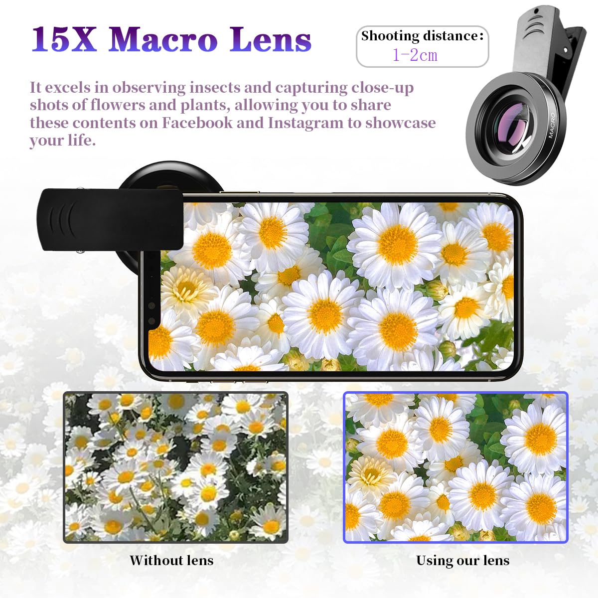 Phone Camera Lens,15x Macro Lens&0.45x Wide Angle Lens for iPhone ...