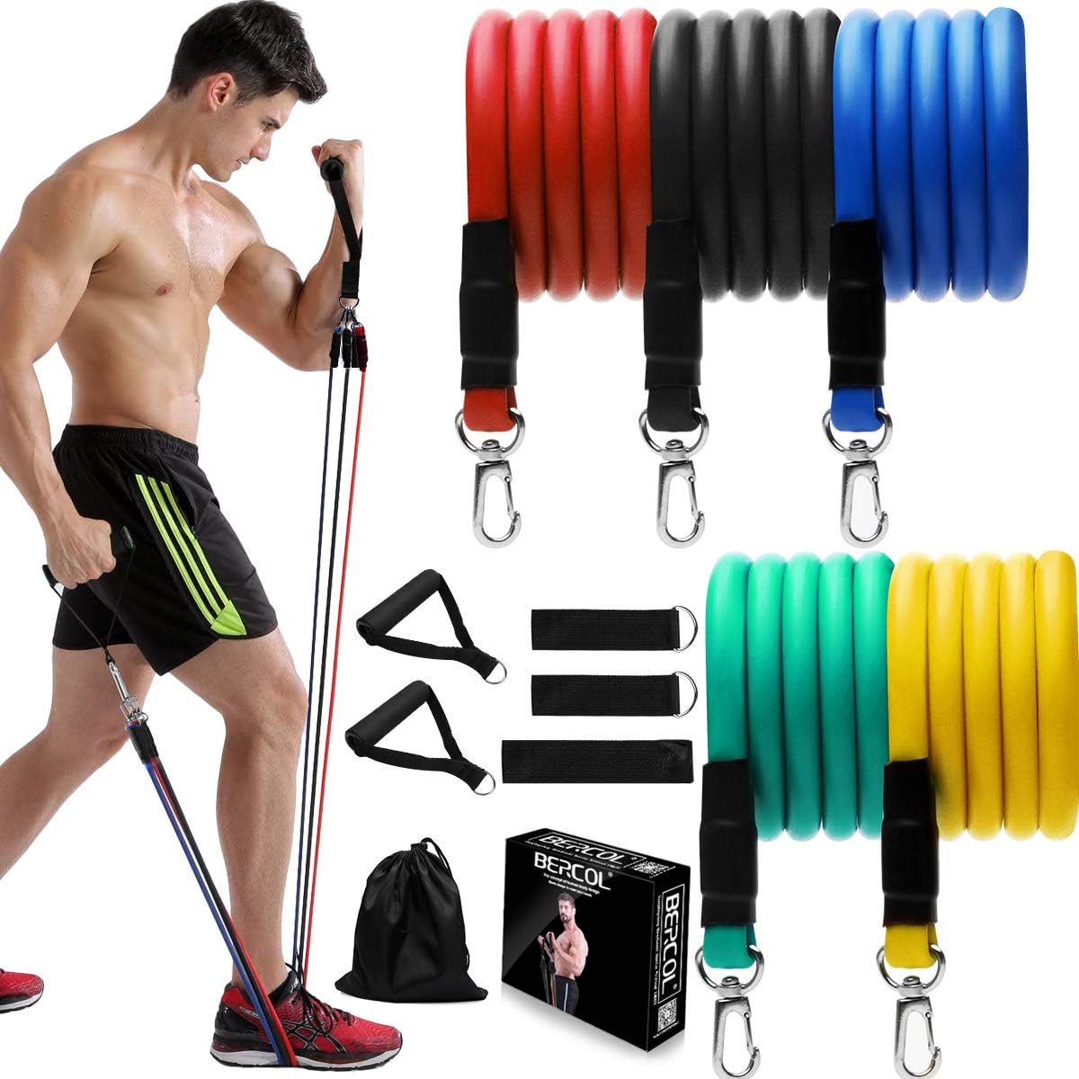Amazon.com: Resistance Bands Set, 11 Piece Exercise Bands with Large ...