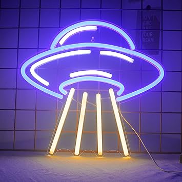 Amazon.com : UFO Alien Spaceship LED Neon Light Signs Blue Yellow Neon ...