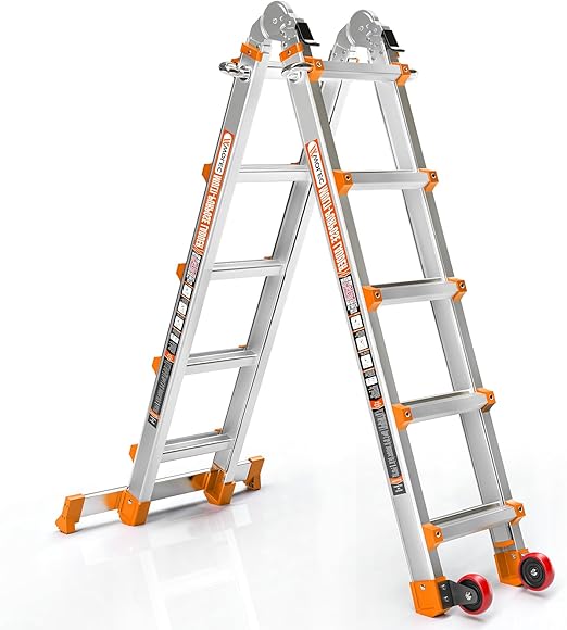 Wolec Telescoping A-Frame Ladder- 17FT Folding Extension Ladder with ...