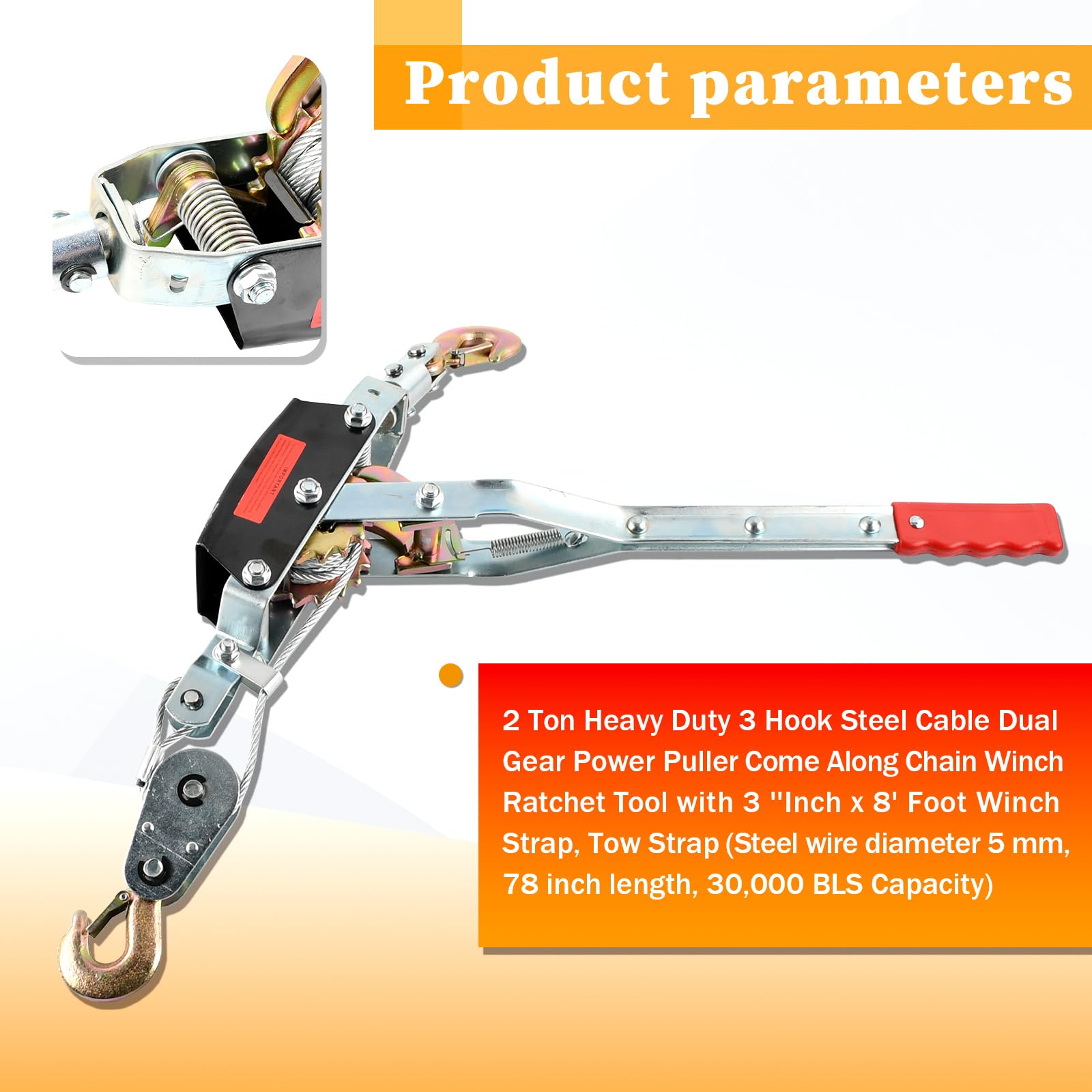 Snapklik.com : FGJQEFG 2 Ton Heavy Duty 3 Hook Steel Cable Dual Gear ...