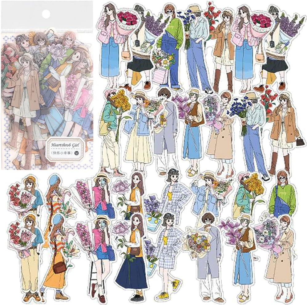 Amazon.com: 30pcs Fashion Girl Stickers People Stickers Heartthrob Girl ...