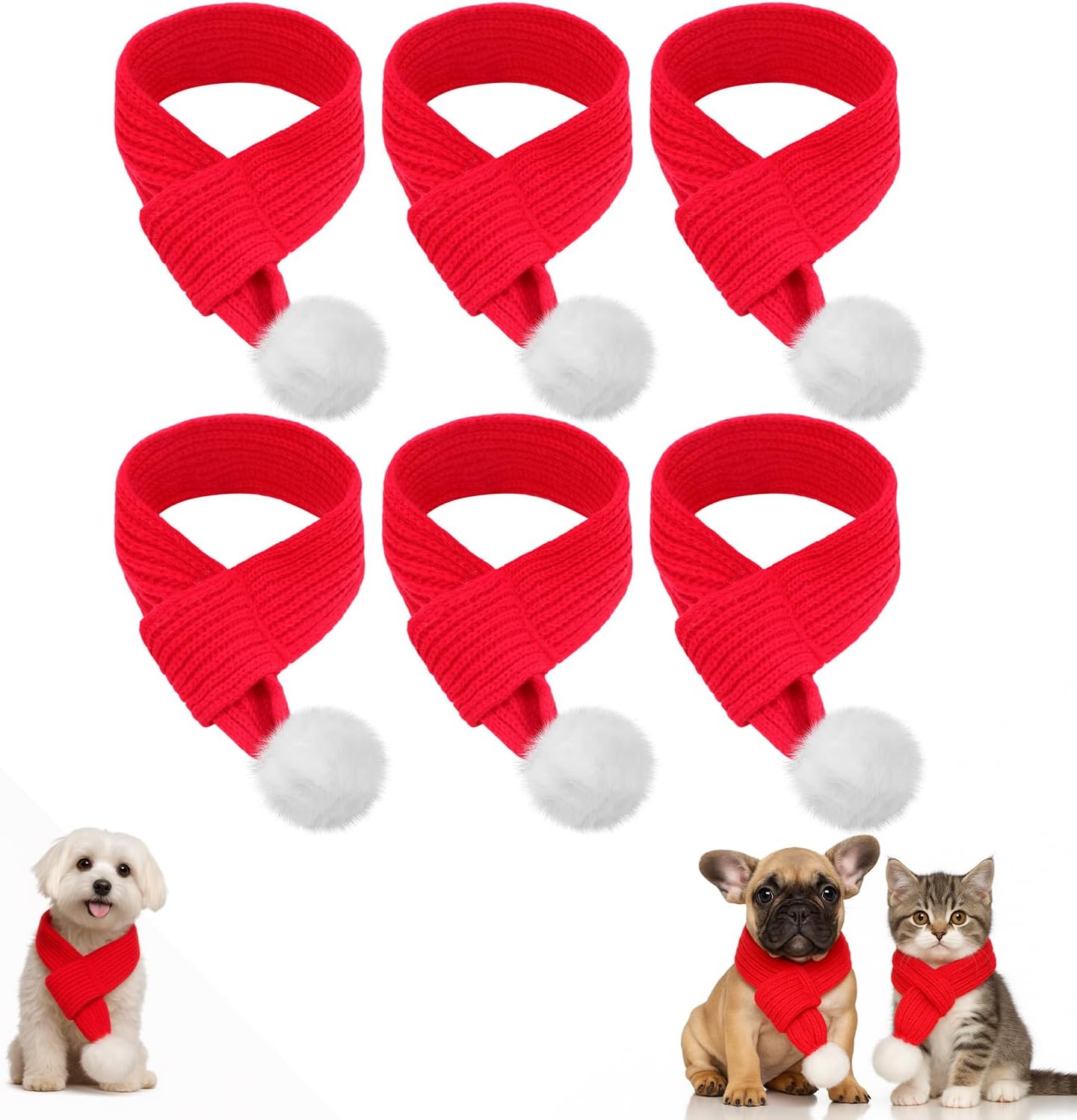 Amazon.com : 6 pcs Christmas Dog Scarf Knitted Pet Scarves with Pom Pom ...