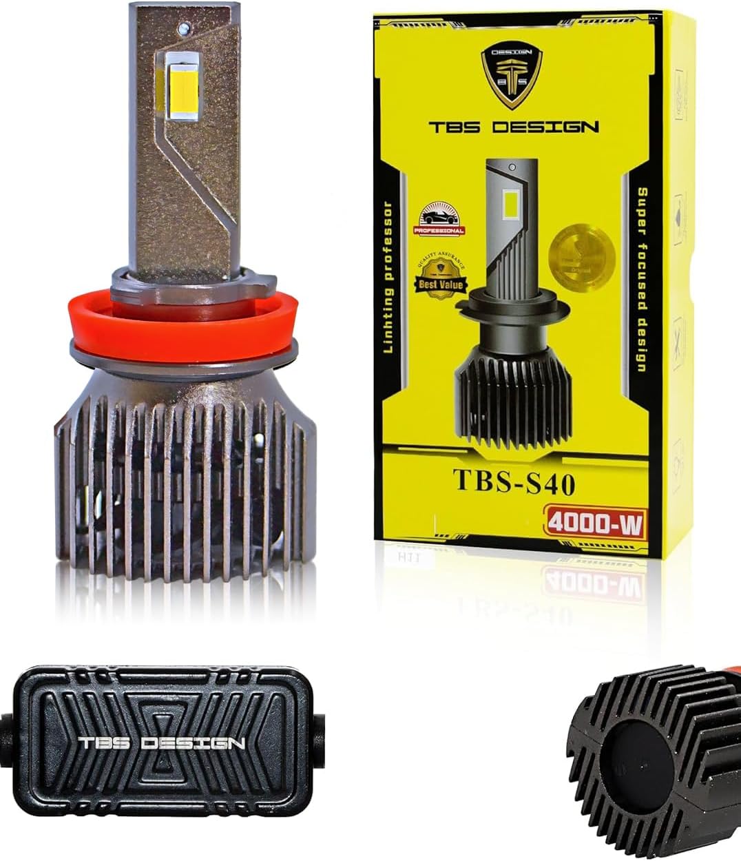 TBS DESIGN S40 9007 LED Headlight Bulbs 6500K Super Bright LED Bulb High Low Beam Halogen ...