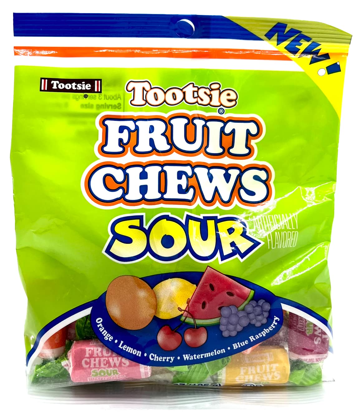 Amazon.com : Tootsie, Sour Fruit Chews Candy, Orange, Lemon, Cherry, Watermelon, Blue Raspberry ...