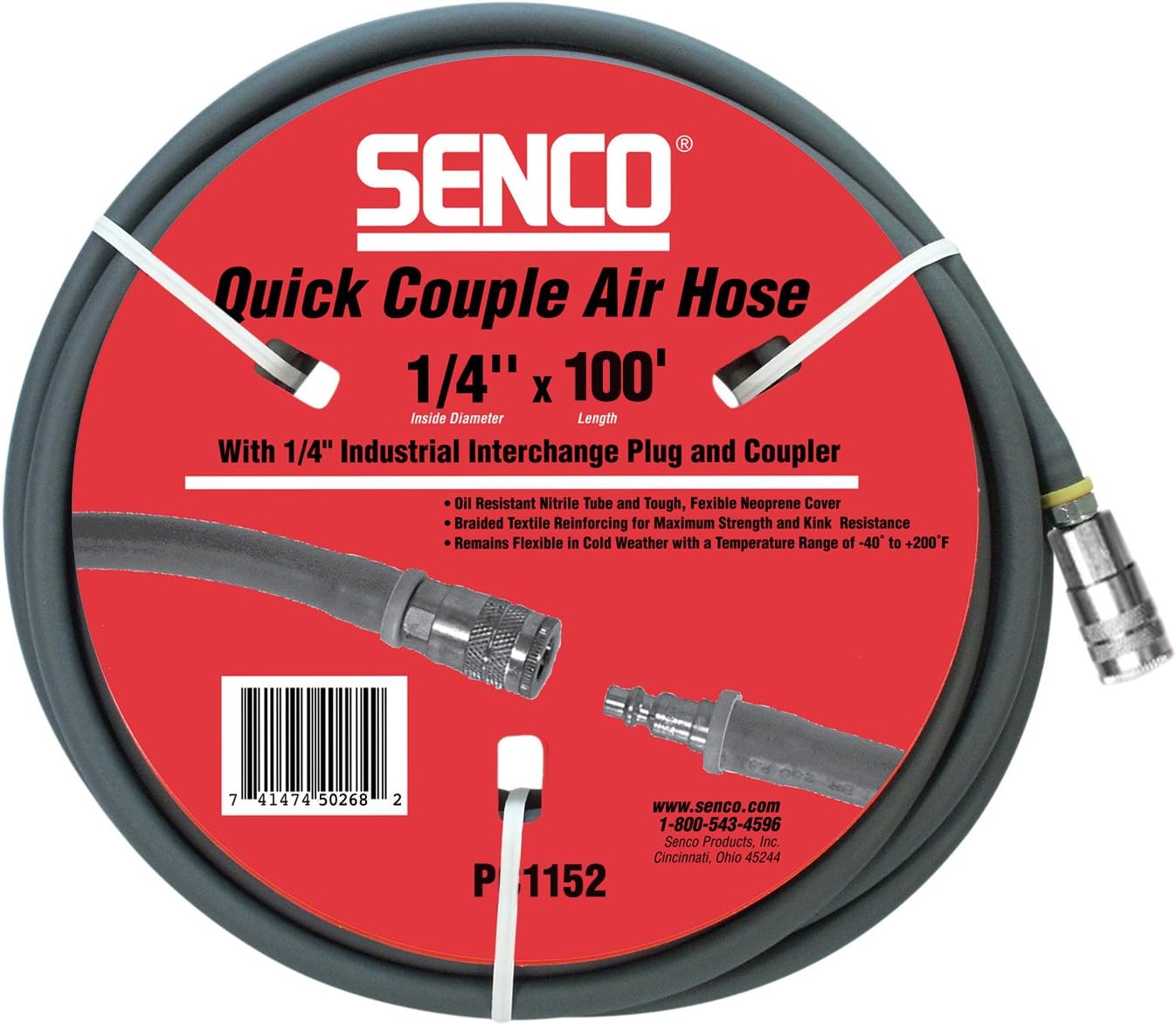 Senco PC1148 1/4-Inch by 25-foot Proflex Air Hose with 1/4 MPT Ends ...