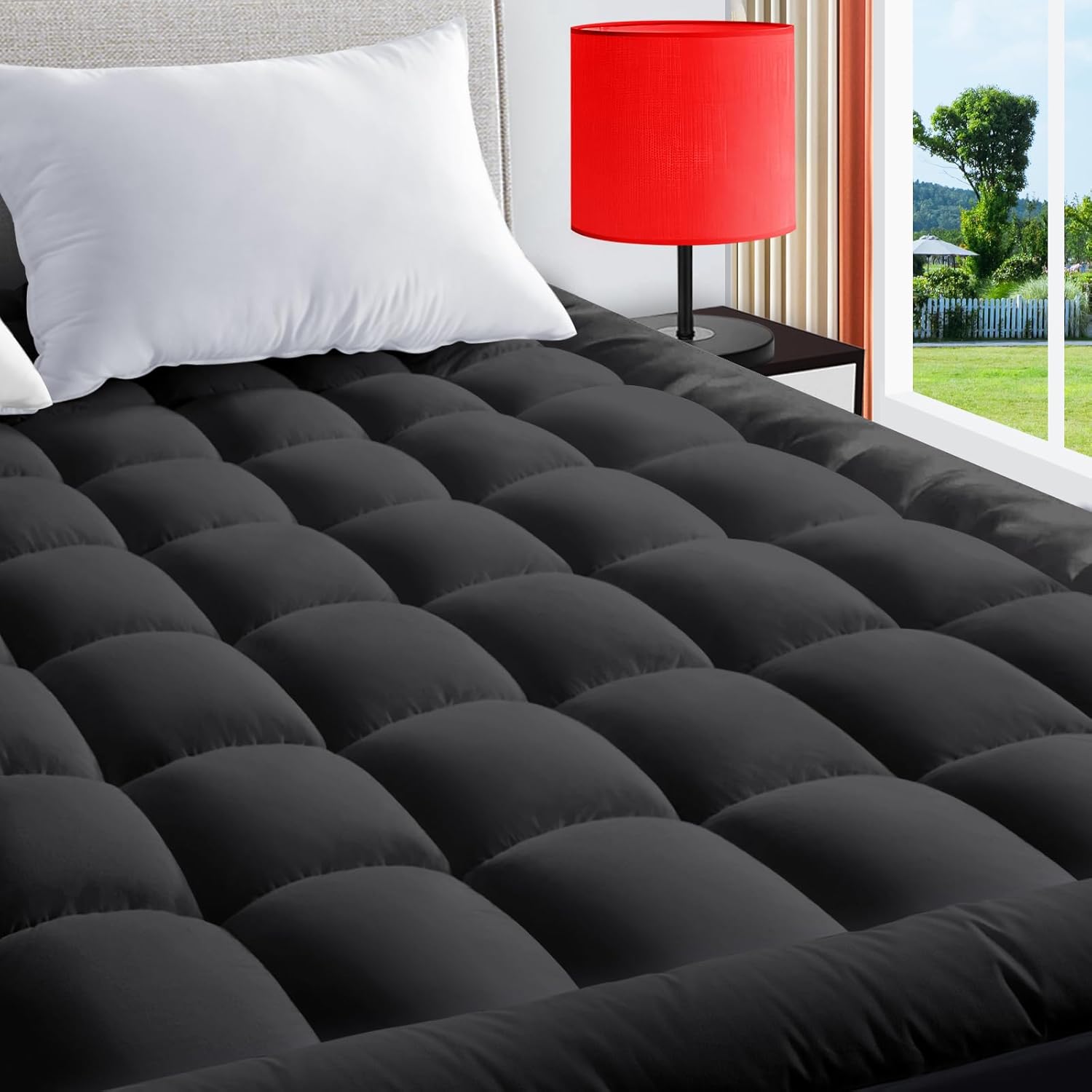 Amazon.com: King Mattress Pad Quilted Fitted Mattress Cover,Black,78 ...
